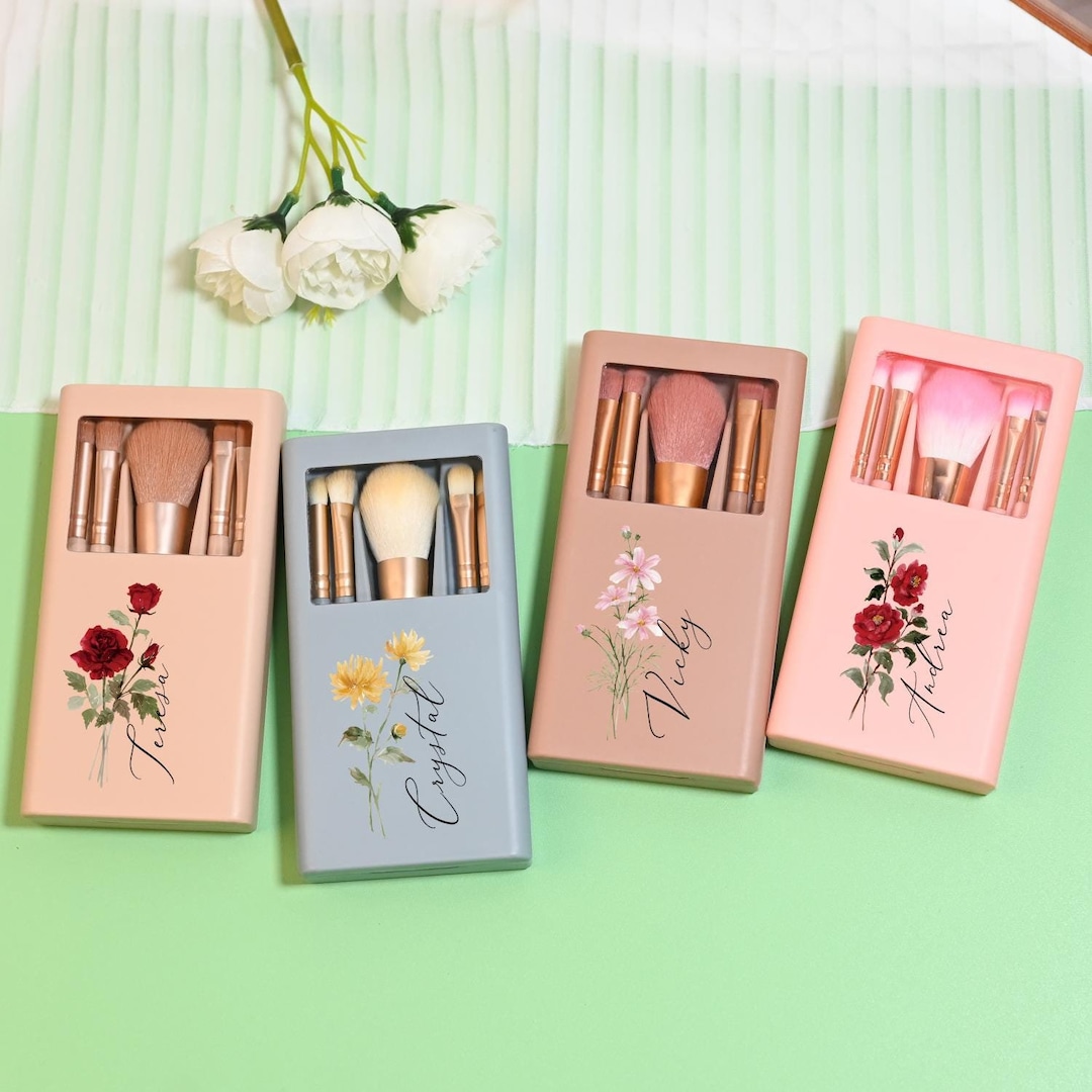 Personalized Birth Flower Makeup Brush Set,custom Bridesmaid Name ...