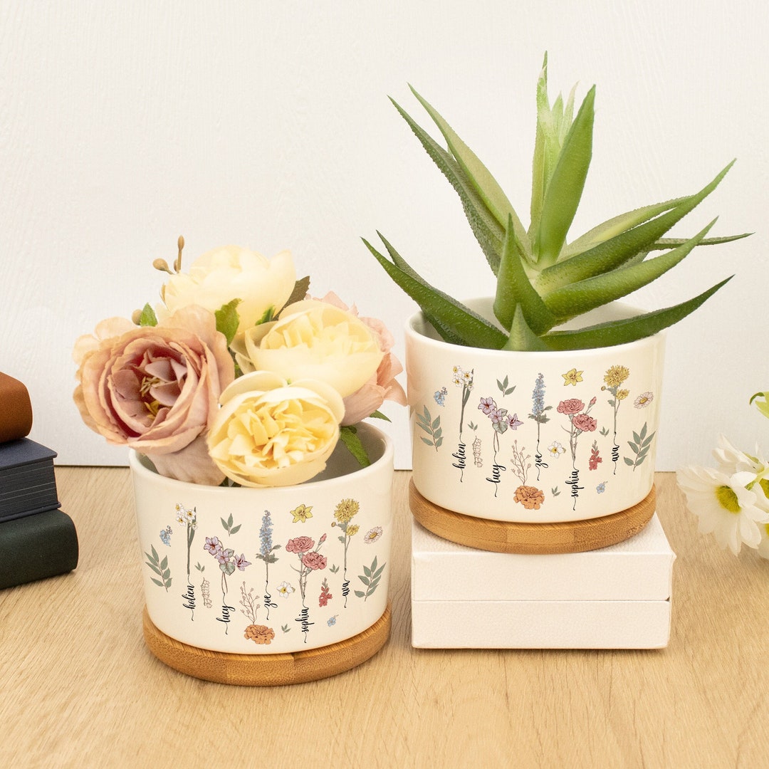 Custom Birth Flower Mini Plant Pots,personalized Ceramic Plant Pot ...