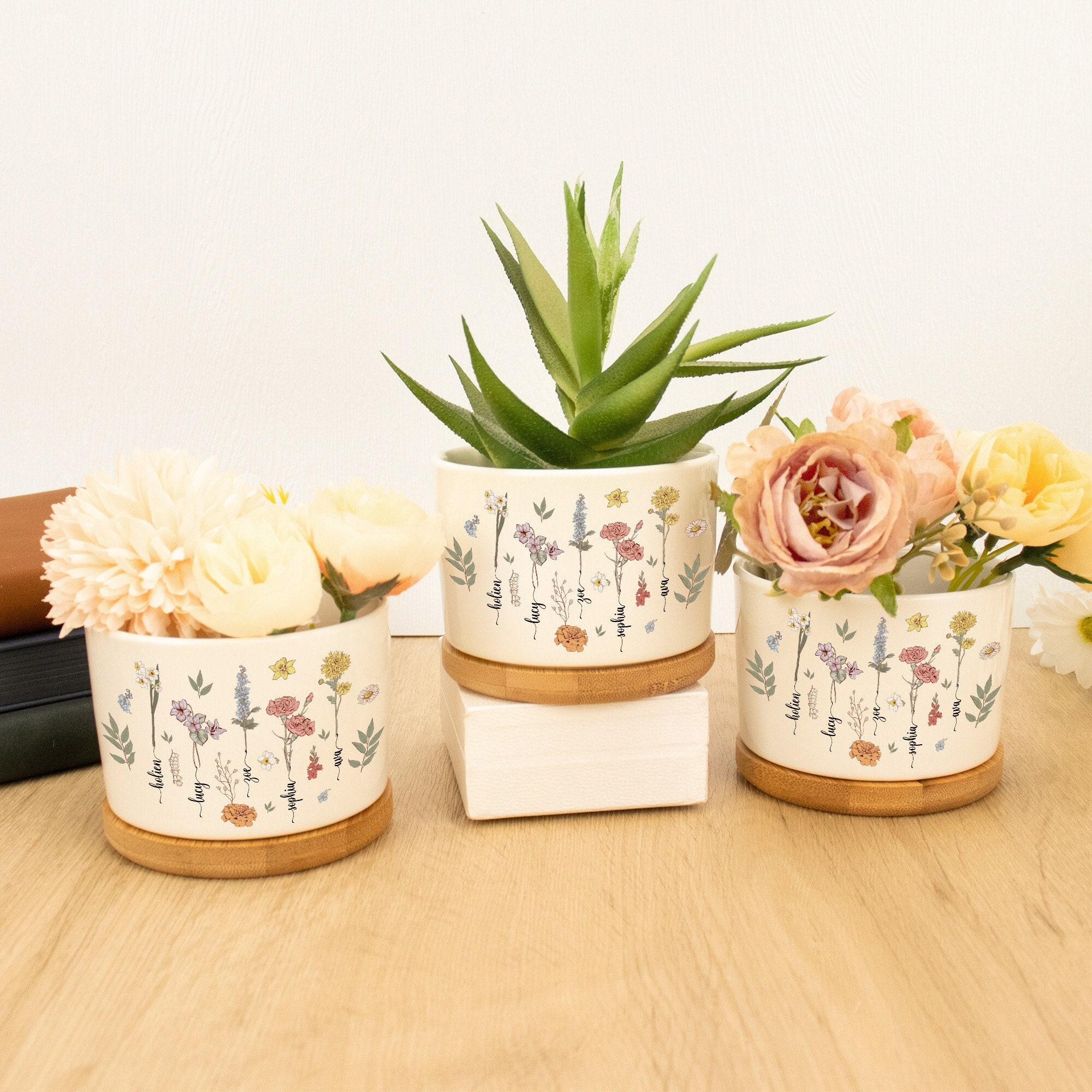 Personalized Birth Flower Plant Pot, Ceramic Mini Plant Pot, Gardening ...
