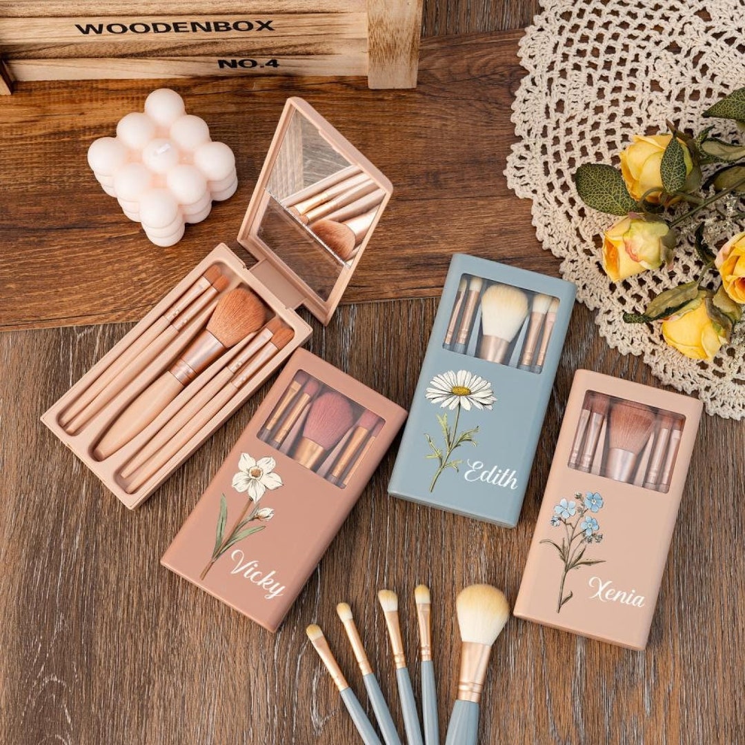 Personalized Makeup Brush Set With Box, Portable Makeup Brush Set ...