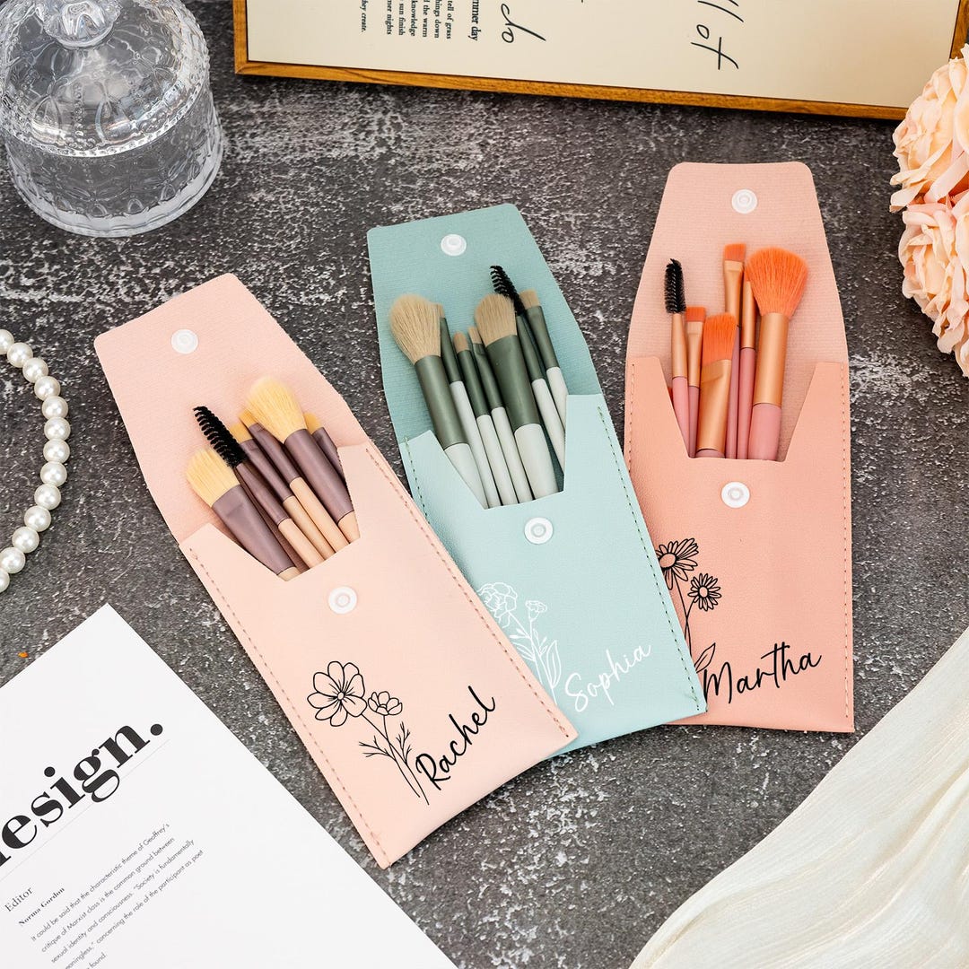 Bridesmaid Makeup Brush, Birth Flower Makeup Brush Set, Makeup Pouch ...