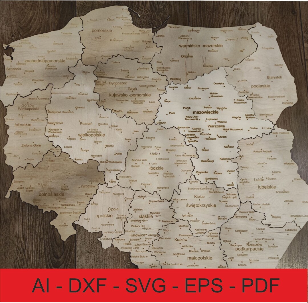 Map of Poland Digital File, Map of Poland, Laser Ai Dxf Sfg Pdf Eps ...