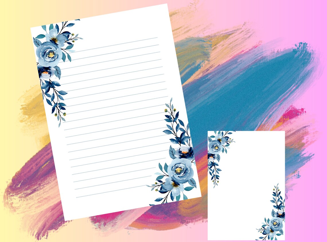 Floral Lined Paper, Floral Unlined Paper, Printable Stationery Field ...
