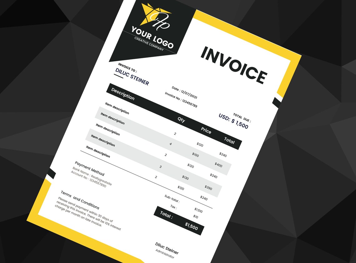 Invoice Template Business Invoice Printable Invoice Editable Invoice ...