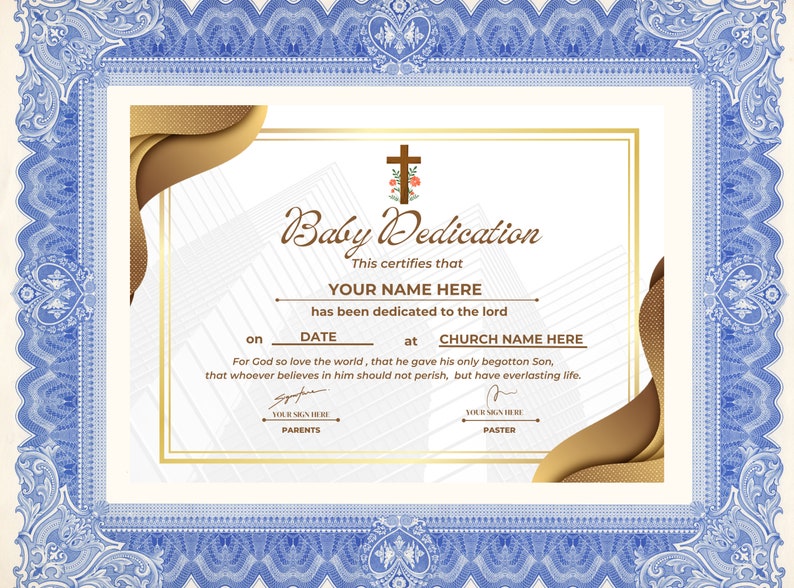 Editable Baby Dedication Certificate Template: Printable Church ...
