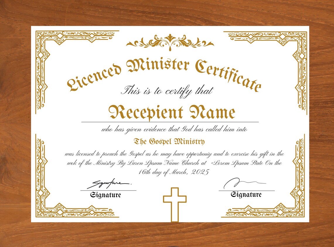 Editable Licensed Minister Certificate Template Printable Vintage ...