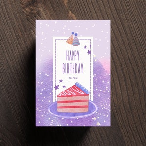 Happy Birthday Printable Card| Purple Printable Birthday Card| Instant ...