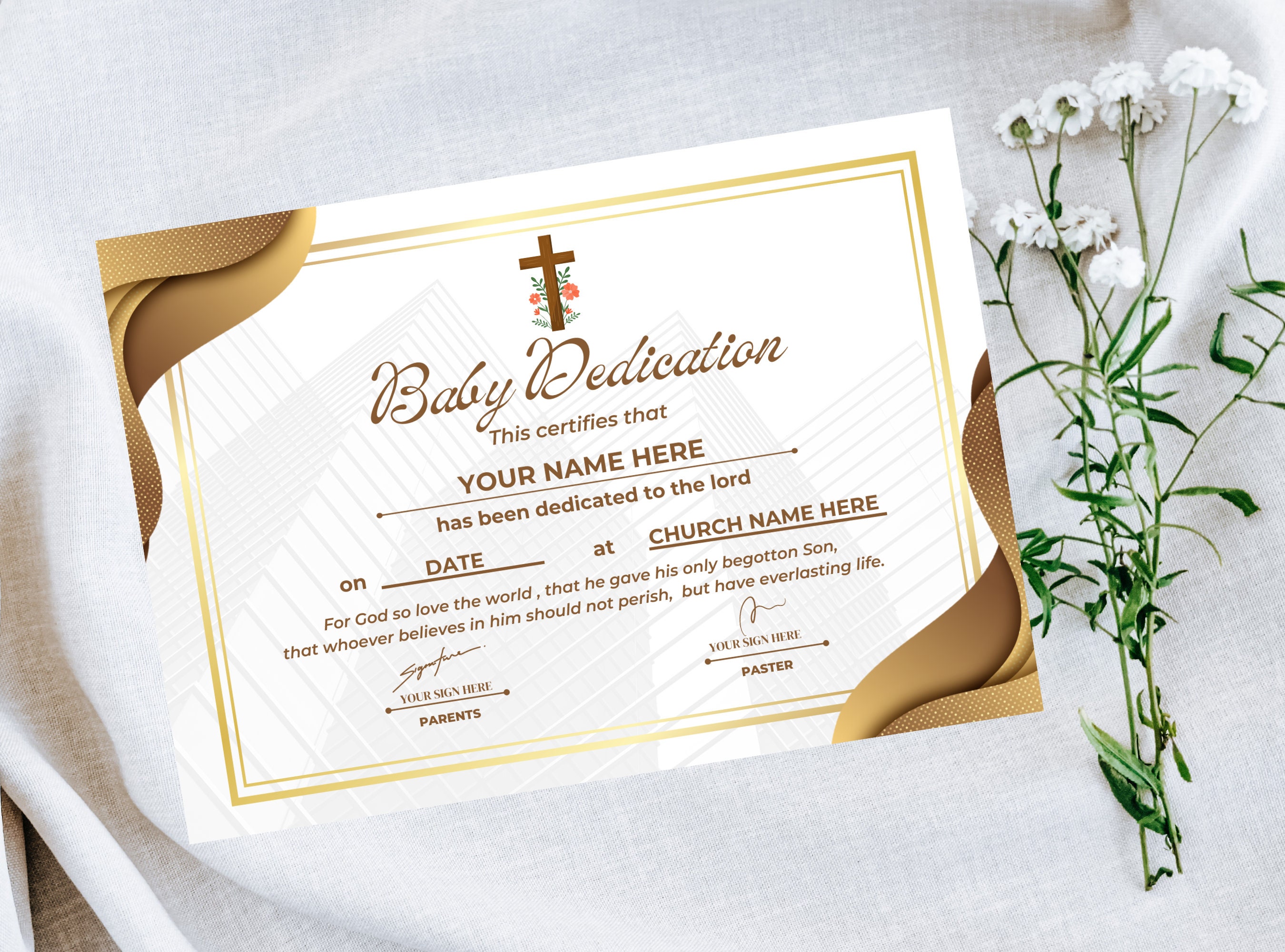 Editable Baby Dedication Certificate Template: Printable Church ...