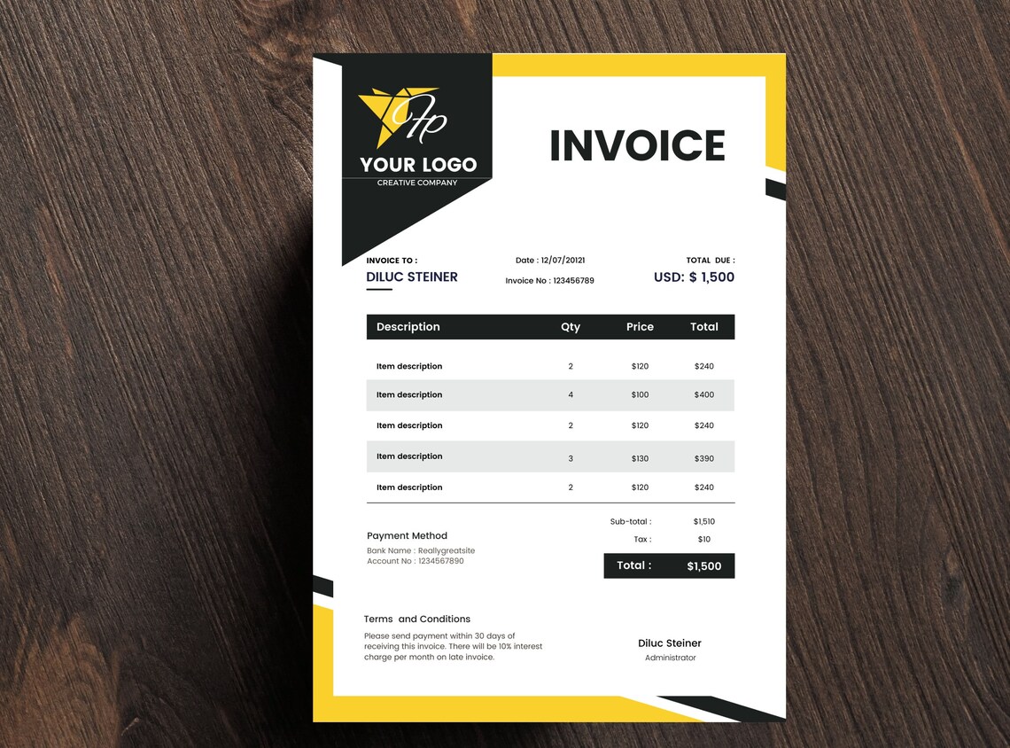 Invoice Template Business Invoice Printable Invoice Editable Invoice ...