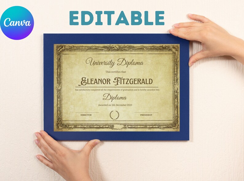 Canva Editable Diploma Template: University, Homeschool, Graduation ...
