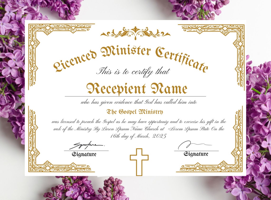 Editable Licensed Minister Certificate Template Printable Vintage ...