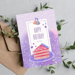Happy Birthday Printable Card| Purple Printable Birthday Card| Instant ...