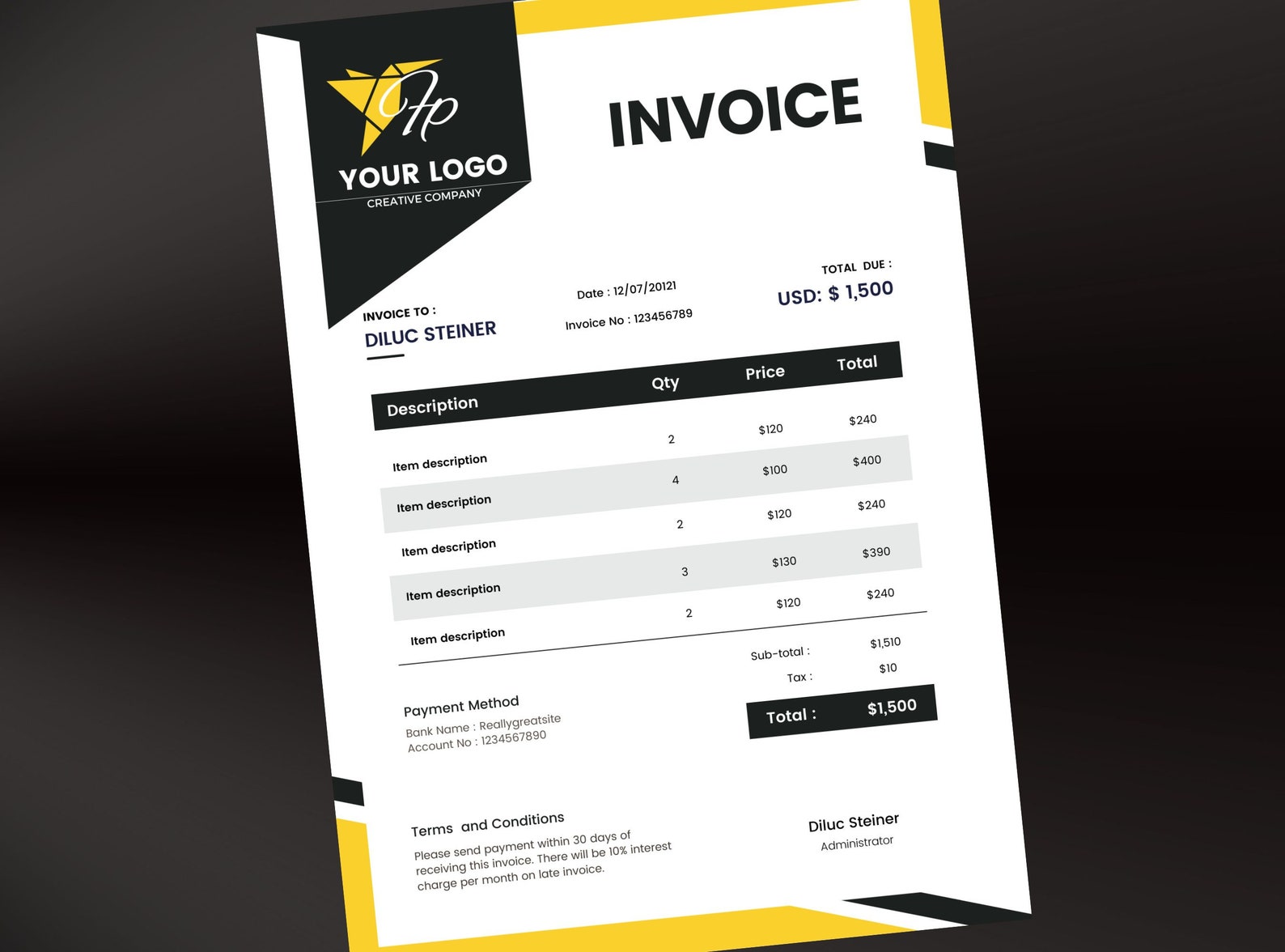 Invoice Template Business Invoice Printable Invoice Editable Invoice ...
