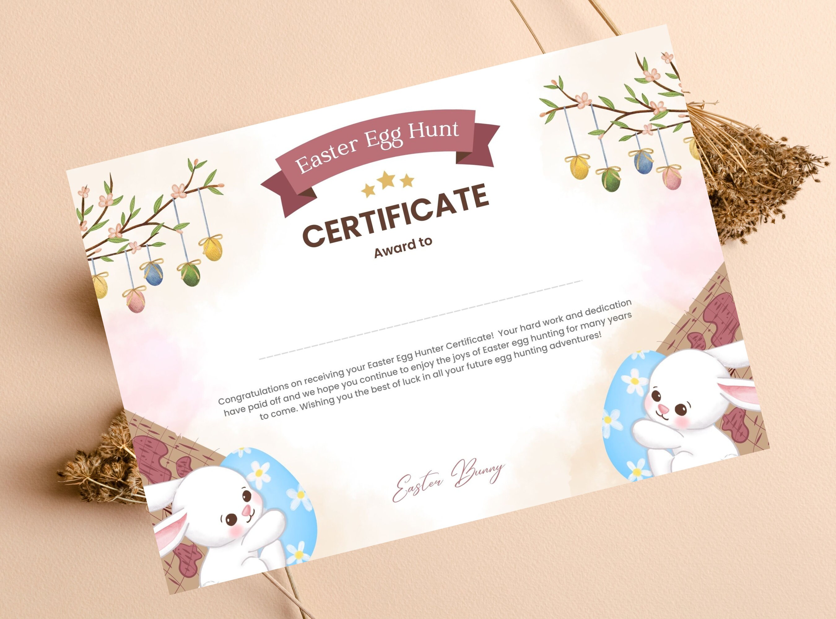 Easter Bunny Certificate Printable, Printable Easter Gift Certificates ...