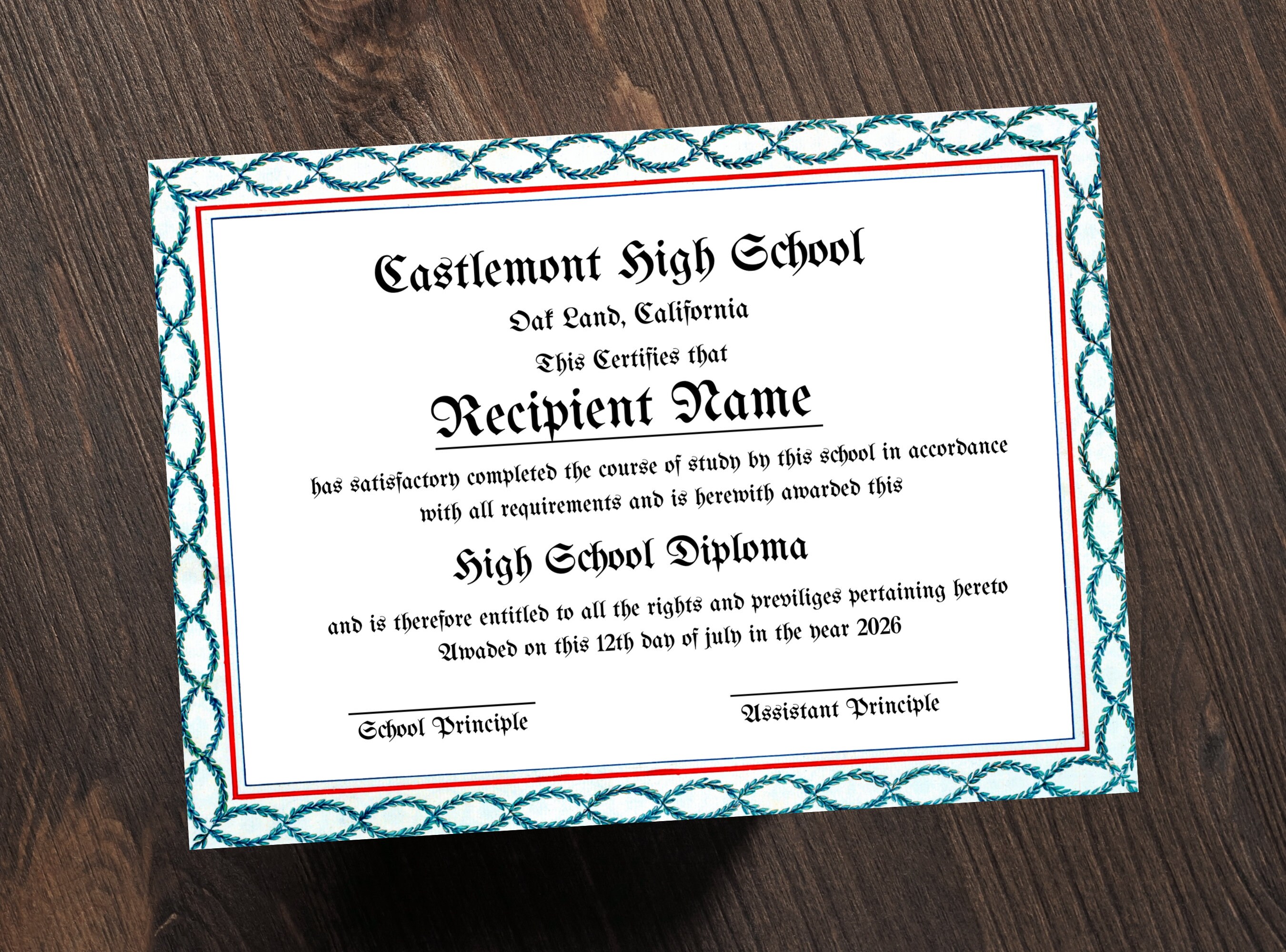 Editable High School Diploma Template: Canva Printable (11x8 Inches) - Etsy