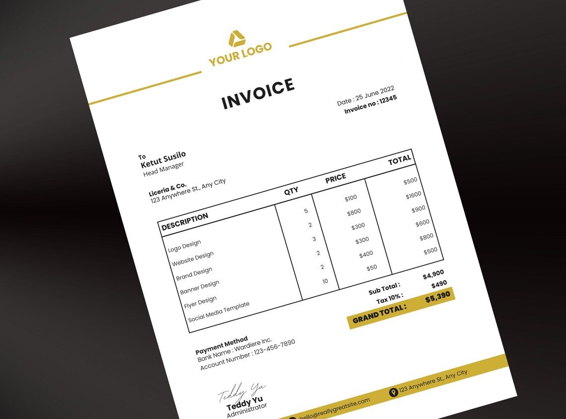 Invoice and Receipt Template Canva Professional Editable Design ...