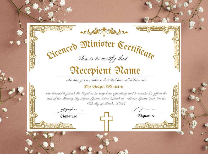 Editable Licensed Minister Certificate Template| Printable Vintage ...