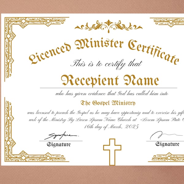 Minister License Certificate Template - Etsy