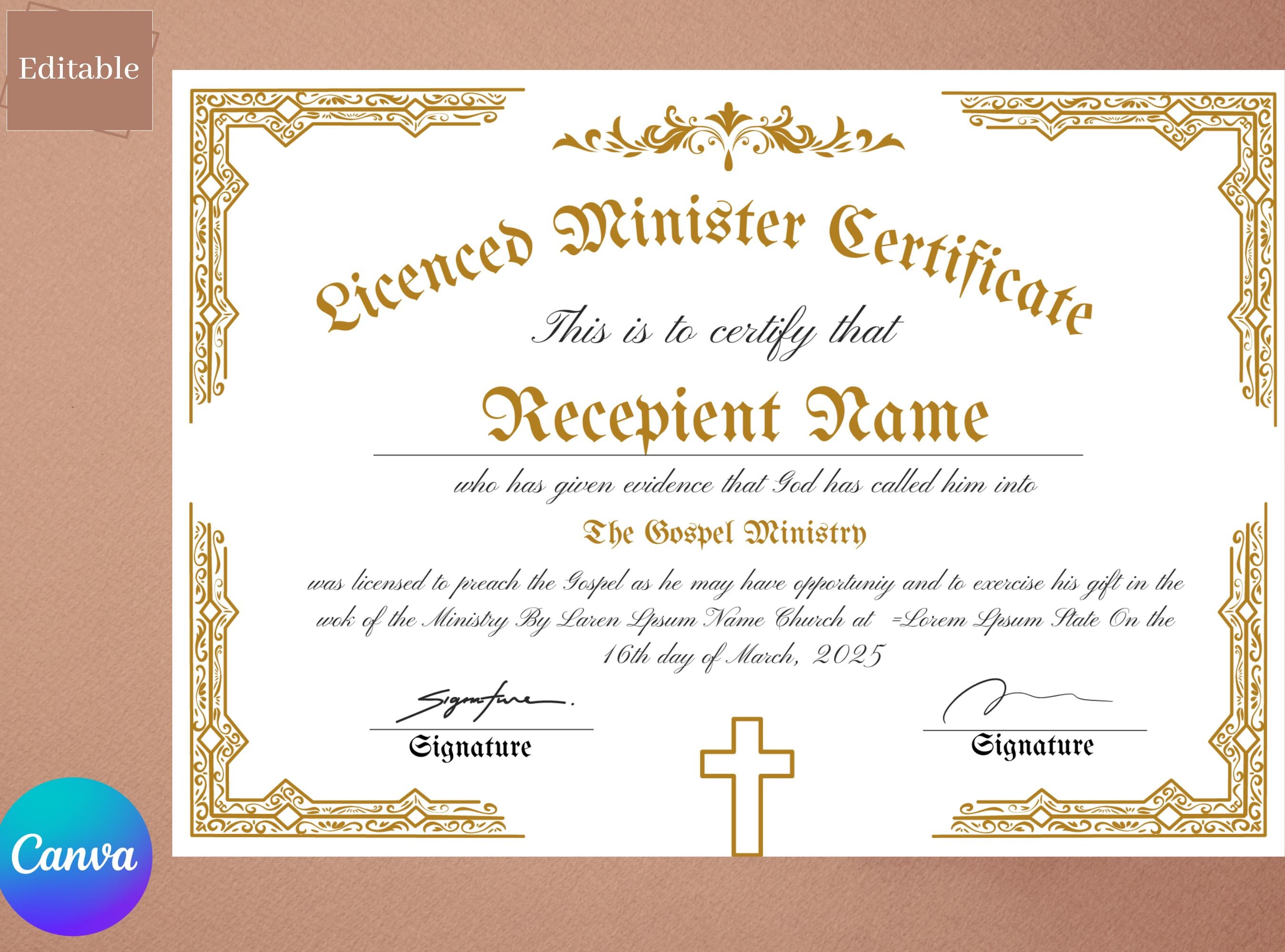 Editable Licensed Minister Certificate Template| Printable Vintage ...