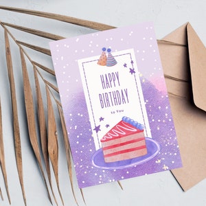 Happy Birthday Printable Card| Purple Printable Birthday Card| Instant ...