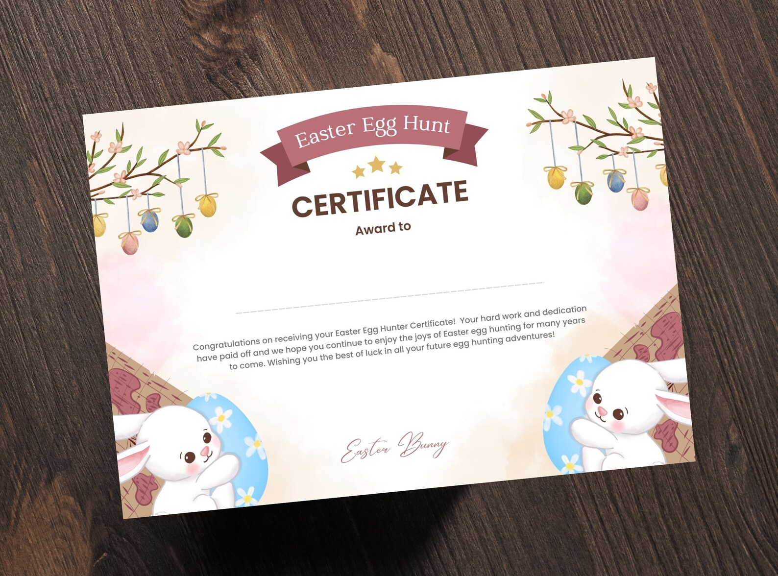 Easter Bunny Certificate Printable, Printable Easter Gift Certificates ...