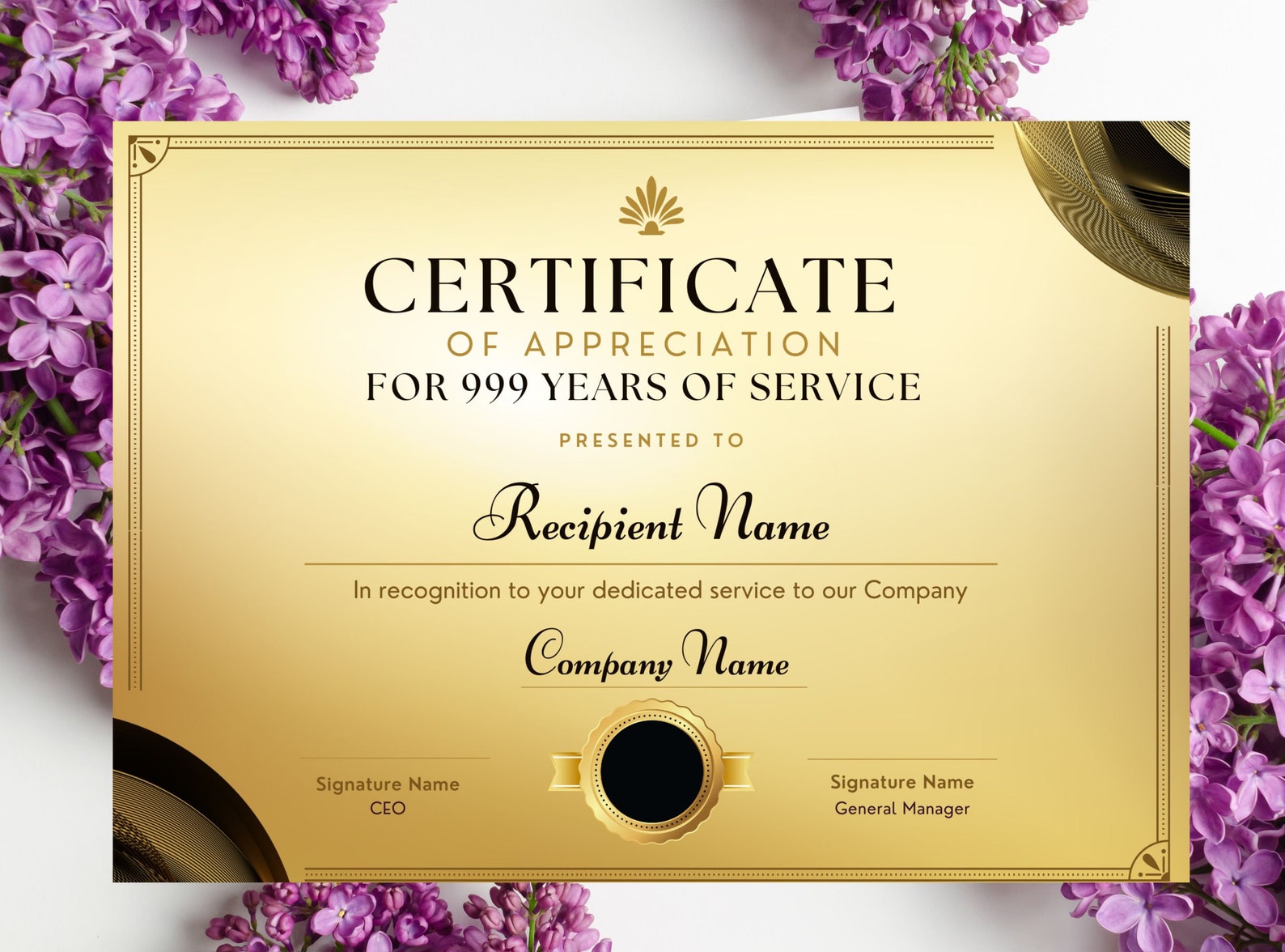 Editable Years of Service Award Certificate Template (digital Download ...