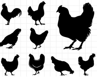 Chicken SVG, Chicken Clipart, Rooster Cut Files, Hen Silhouette ...