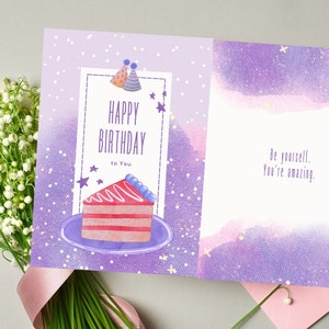 Happy Birthday Printable Card| Purple Printable Birthday Card| Instant ...