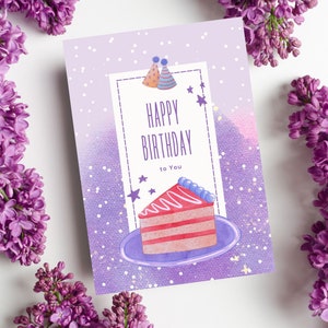 Happy Birthday Printable Card| Purple Printable Birthday Card| Instant ...
