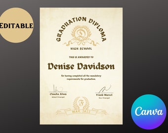 Editable High School Diploma Template, Diploma Certificate, Canva ...