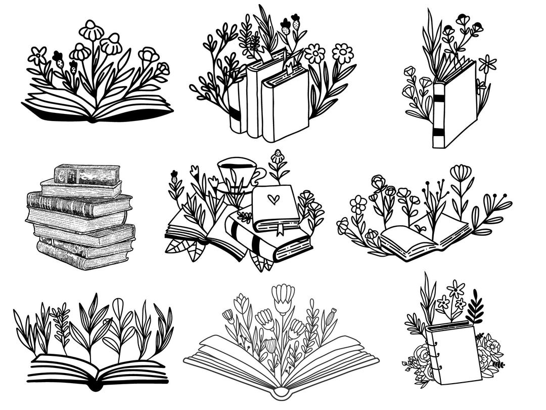 Floral Book Svg,book Svg Bundle,books With Flowers Svg,reading Book Svg ...