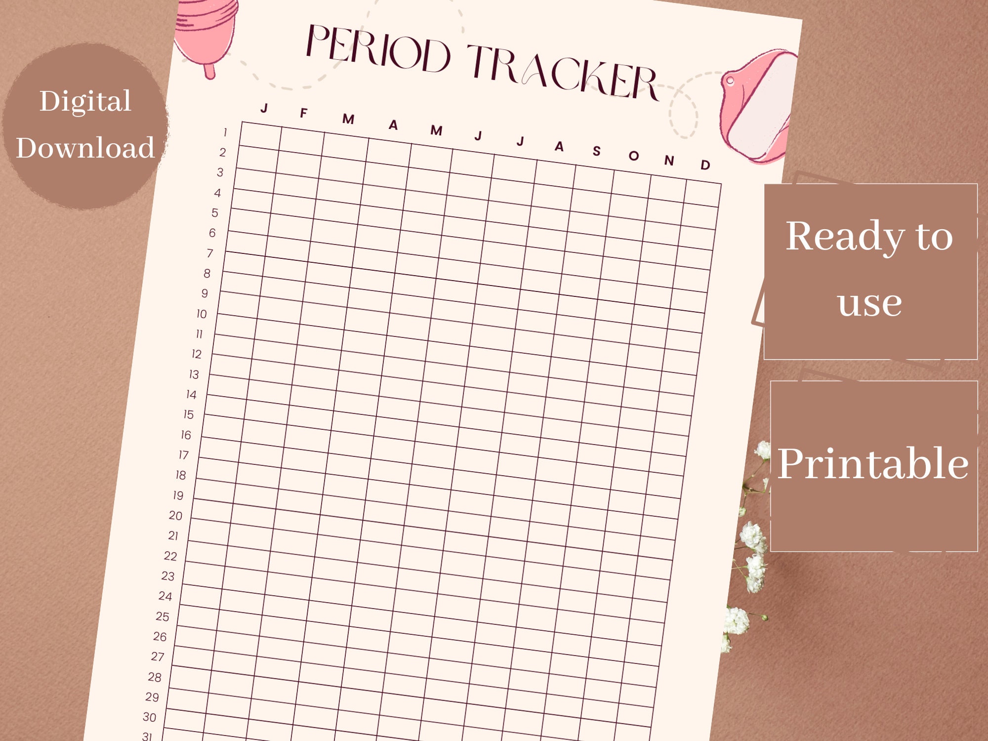 Minimalist Period Tracker: A4 Printable Fertility & Ovulation Log ...