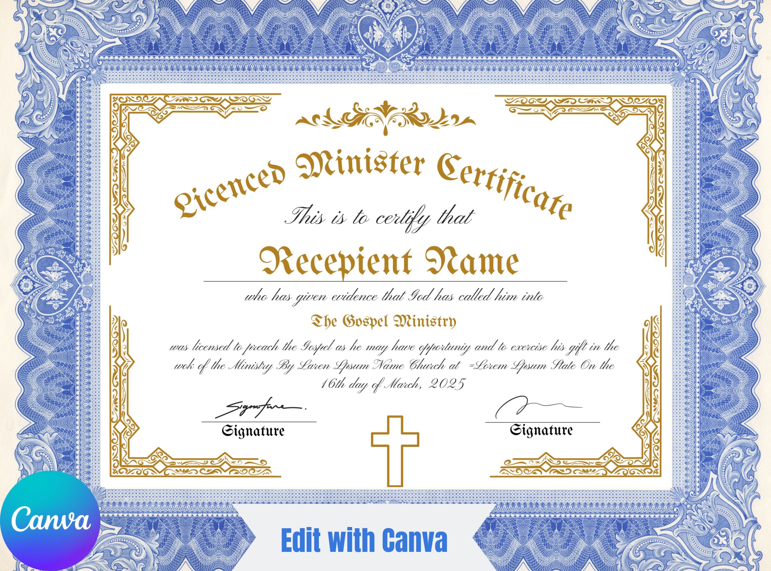 Editable Licensed Minister Certificate Template| Printable Vintage ...