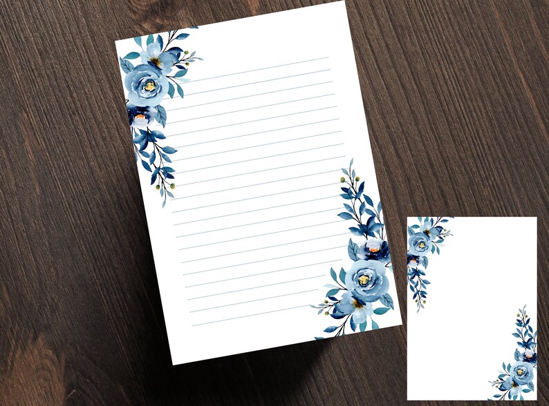Floral Lined Paper, Floral Unlined Paper, Printable Stationery Field ...