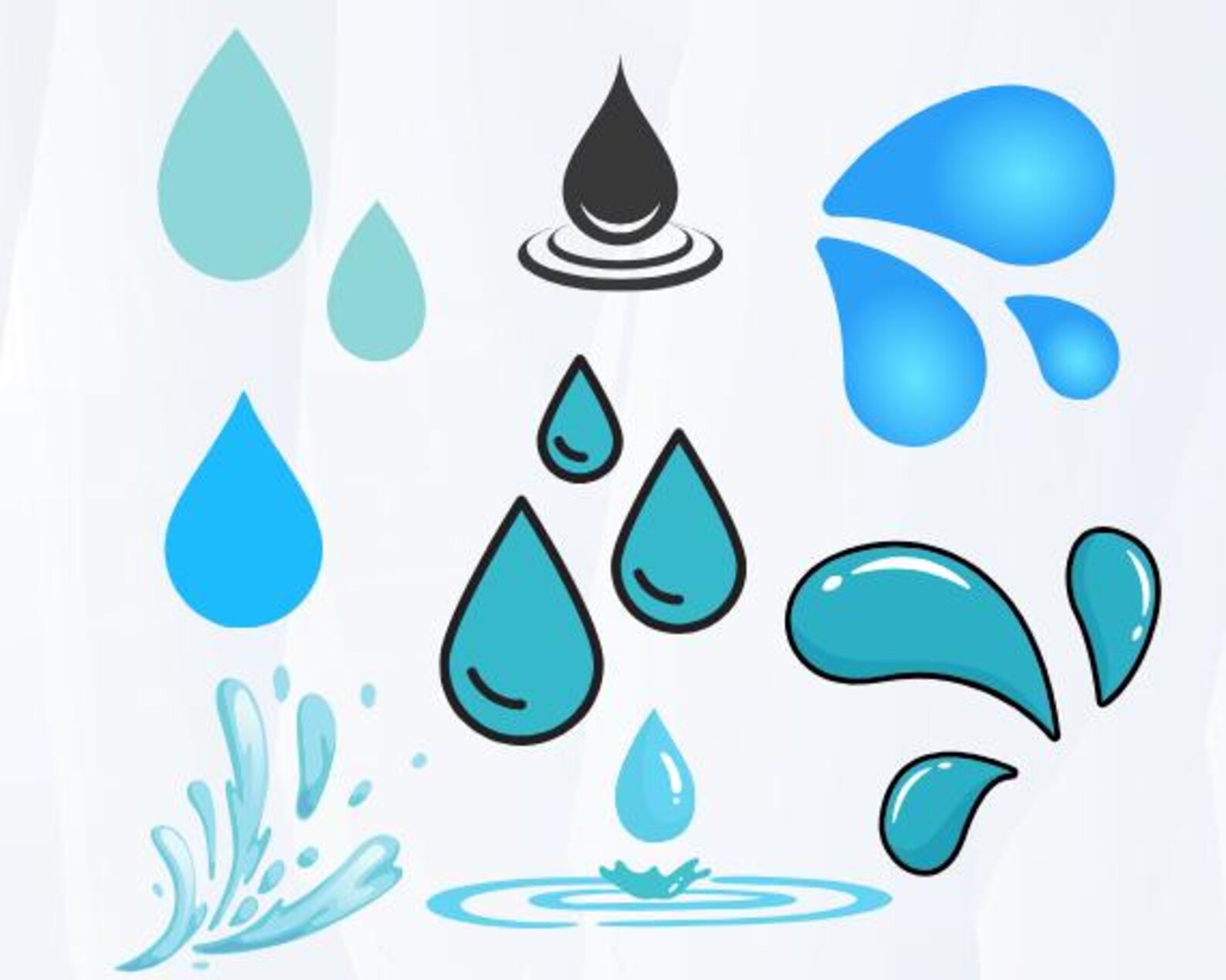 Water Drops SVG: Rain Clip Art, Splash Vector (PNG) - Etsy