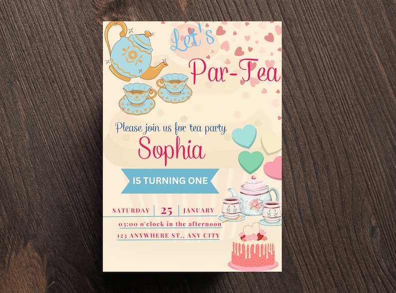 Editable Tea Party Birthday Invitation: Pink & Gold Floral (instant ...