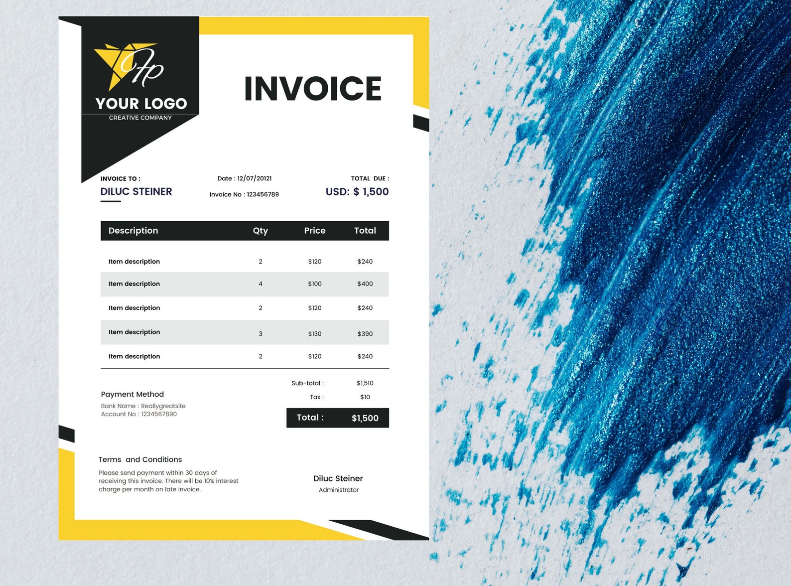Invoice Template Business Invoice Printable Invoice Editable Invoice ...