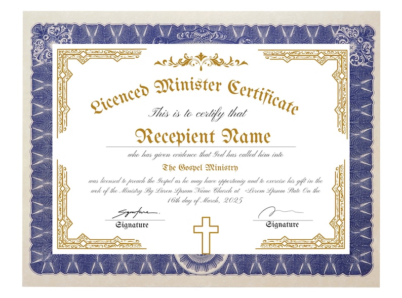 Editable Licensed Minister Certificate Template Printable Vintage ...
