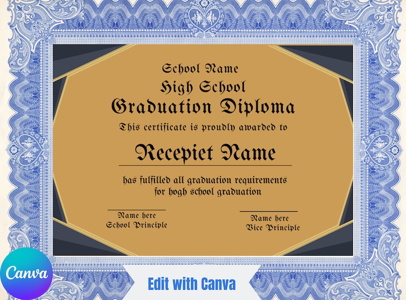 Editable Highschool Diploma Template Minimalist Printable - Etsy