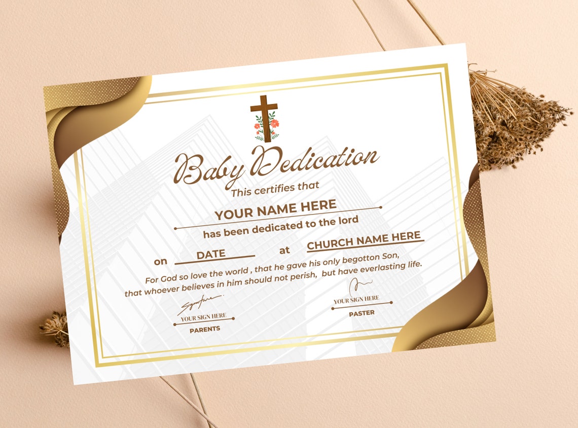 Editable Baby Dedication Certificate Template Baptism Baby Christening ...