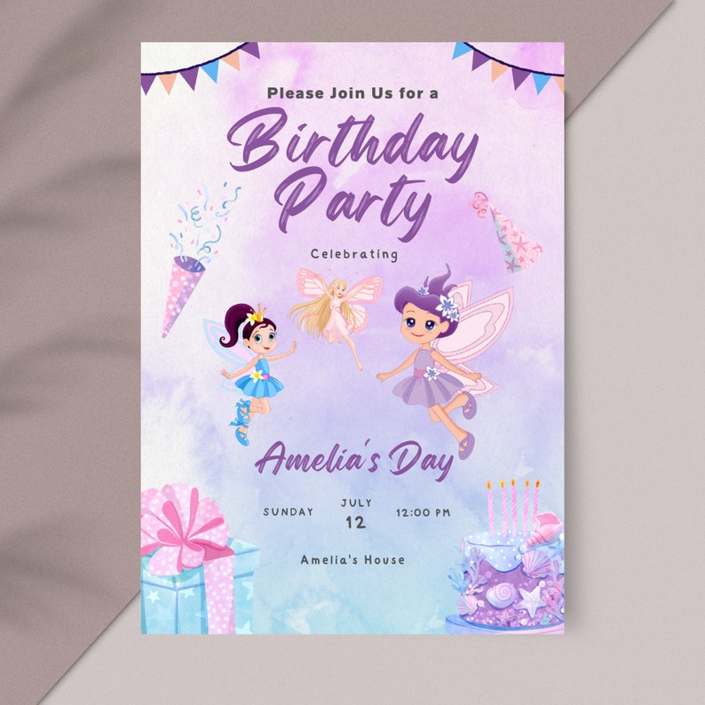 Purple Birthday Invitation/ Fairy Birthday Invitation/ Evite Birthday ...
