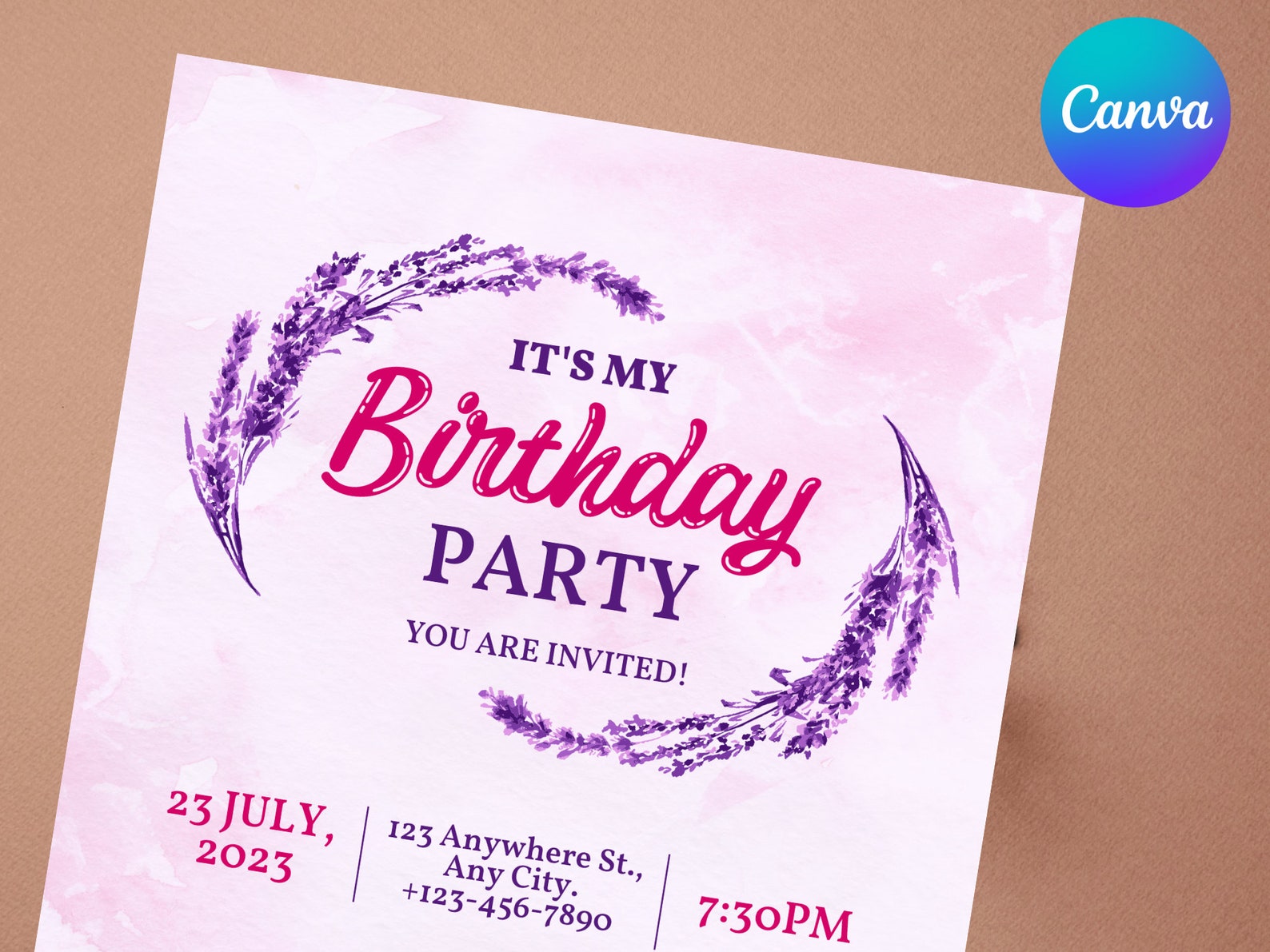 Pink & Purple Birthday Invitation: Editable Purple Lover Design (PDF ...