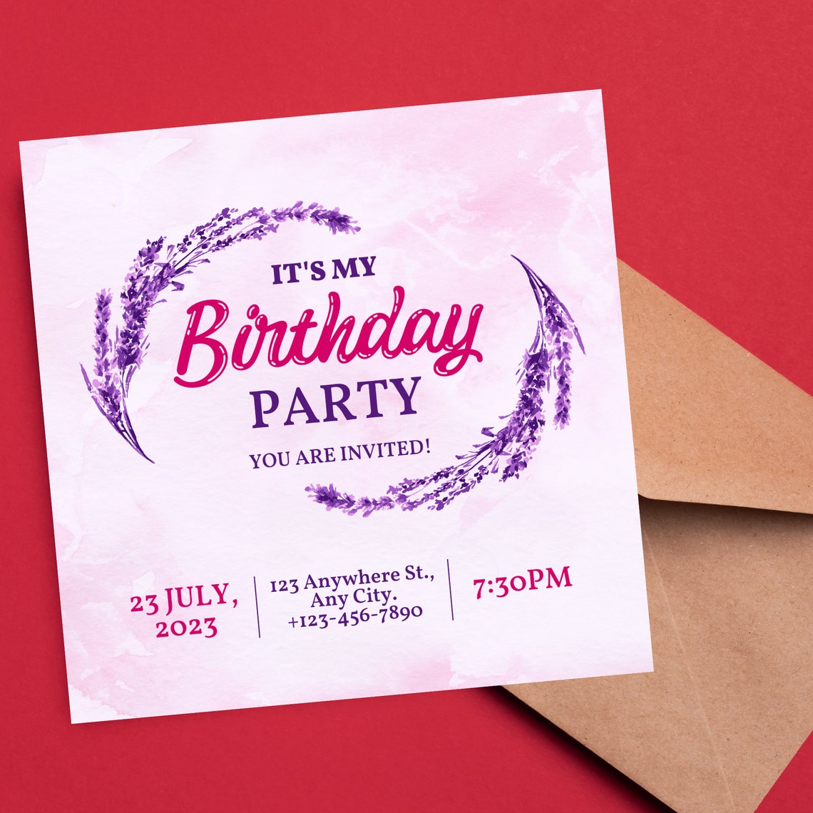 Pink & Purple Birthday Invitation: Editable Purple Lover Design (PDF ...