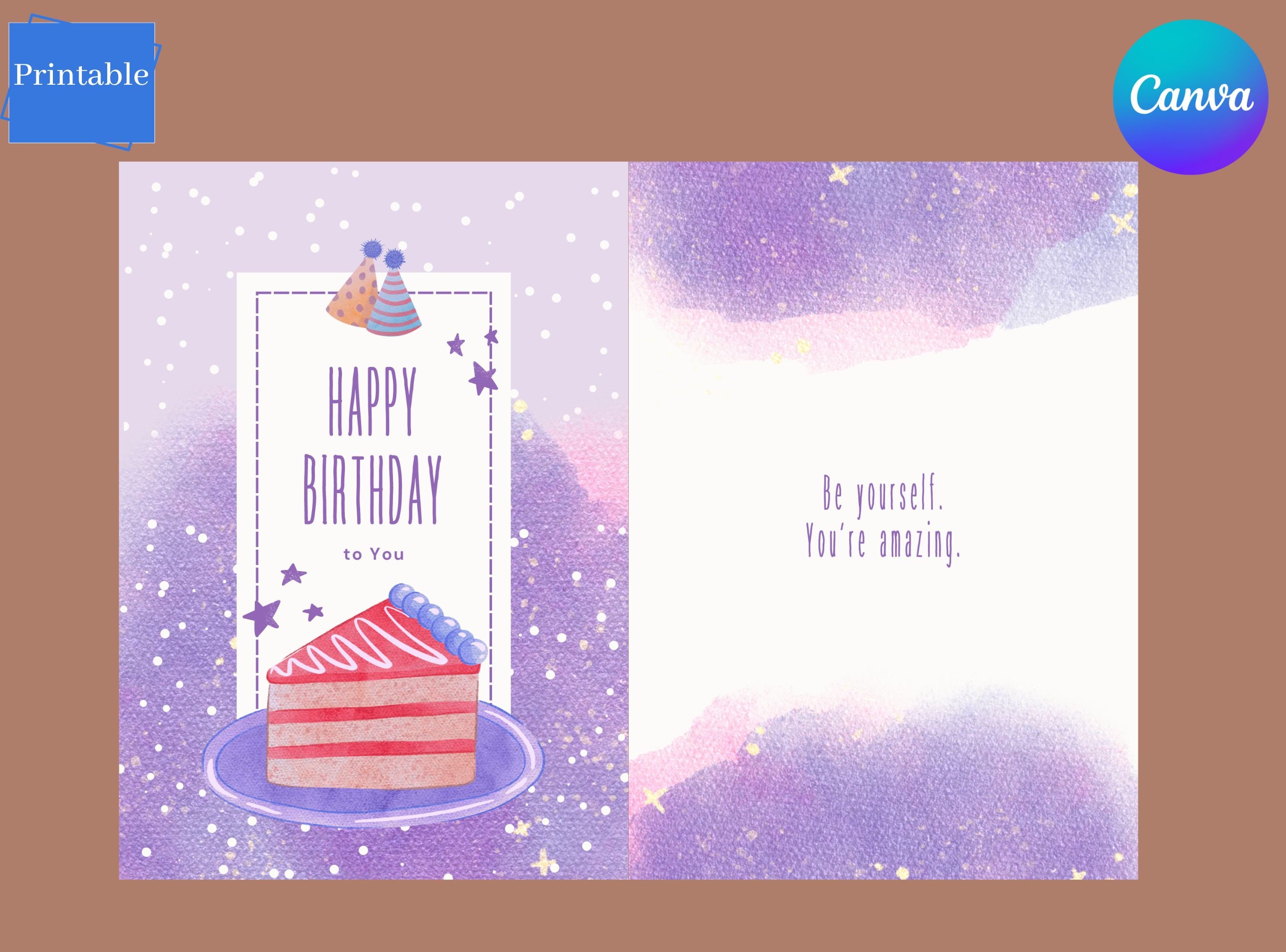 Happy Birthday Printable Card| Purple Printable Birthday Card| Instant ...