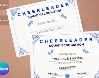 Customizable Cheerleader Award Certificate, Printable 8.5x11 Sport ...