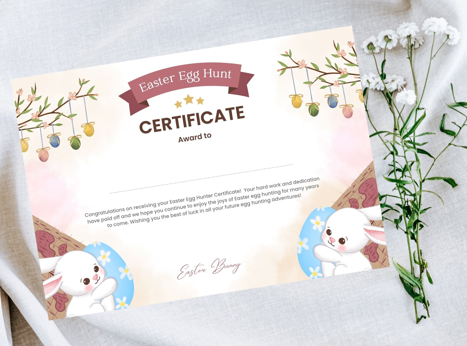 Easter Bunny Certificate Printable, Printable Easter Gift Certificates ...
