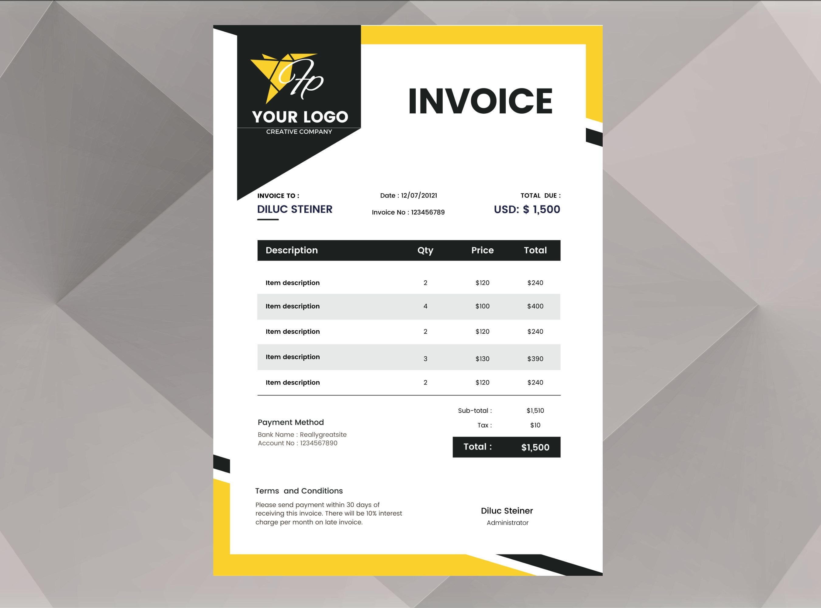 Invoice Template Business Invoice Printable Invoice Editable Invoice ...