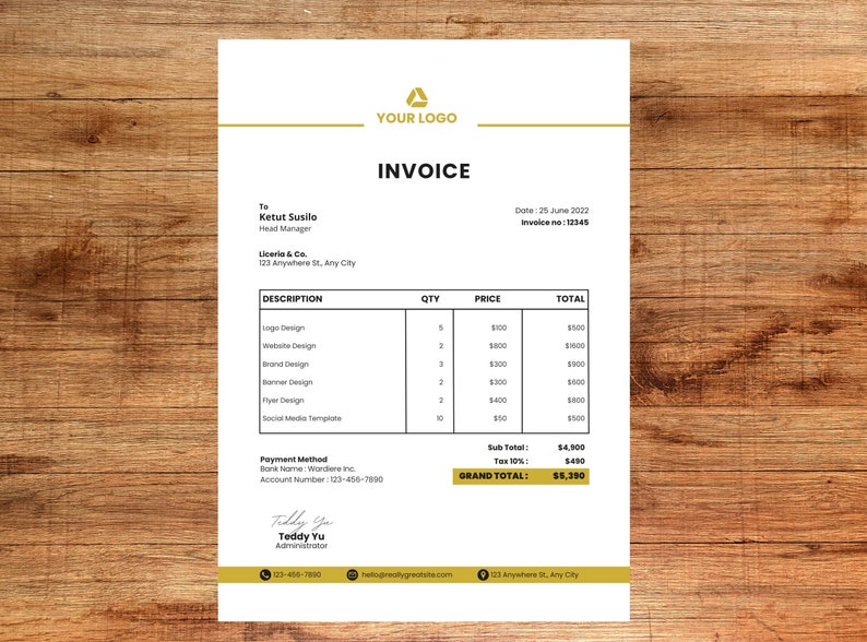 Invoice and Receipt Template Canva Professional Editable Design ...