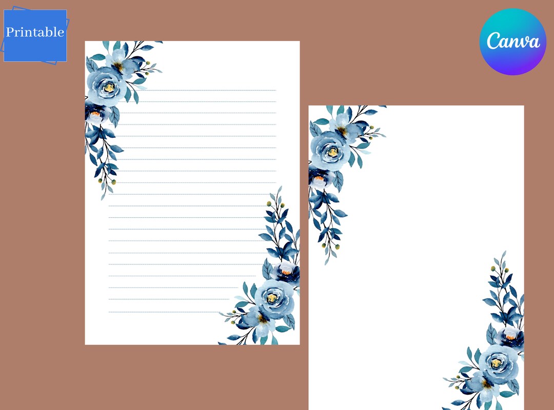 Floral Lined Paper, Floral Unlined Paper, Printable Stationery Field ...
