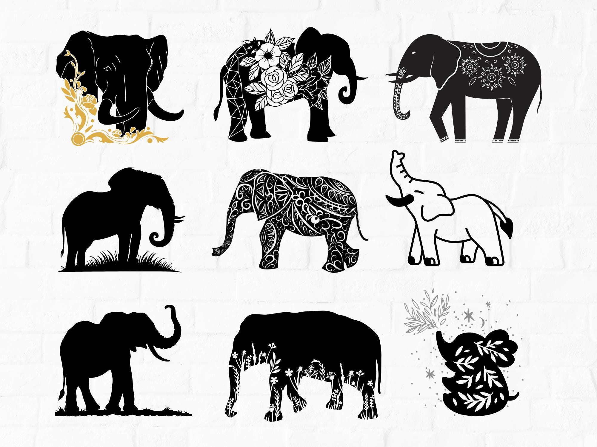 Elephant Svg Bundle / Safari Scene Svg / Elephant Svg Files / Floral ...